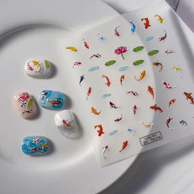 年年有余浮雕美甲贴纸指甲饰品Goldfish 5D Nail Stickers Decals