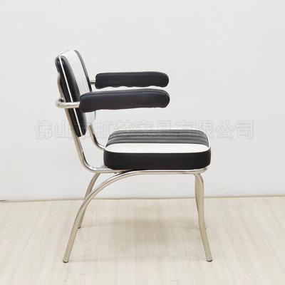 式1950风扶手餐椅|简约美闲黑锈白配软包皮椅|音乐吧餐厅不钢INT