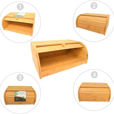 Bamboo Roll Top Bread Box Food Storage Bin Baked Goods