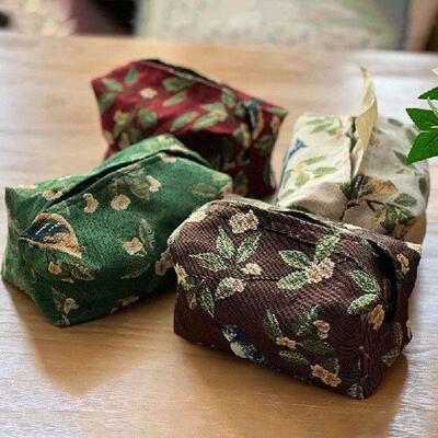 Chic Retro Jacquard Cloth Tissue Box Holder Cotton Linen