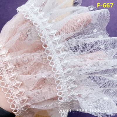 F-667钉珠打皱网纱蕾丝裙摆女装娃娃衣洛丽塔汉服花边辅料