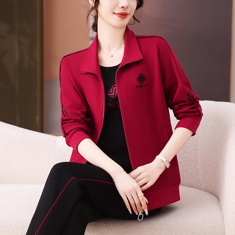 新立领运动套装春秋季款妈妈秋外套跑步女休闲装服87781486卫衣三