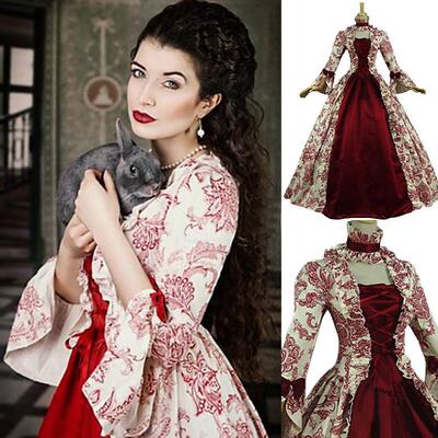 Long sleeved printed palace evening gown with flared