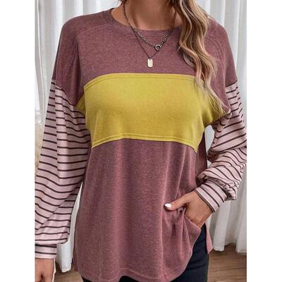 Striped Crew Neck T-shirt Casual Long Sleeve Top for Spring
