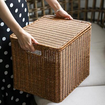 纳田园复古盖大号收箱 收带筐衣服整理箱编织篮卧室纳储K003034物