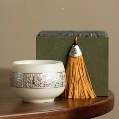 高档瓷百银杯杯品茗陶瓷种杯福冰鎏杯茶具功夫羊脂玉专用个人主人