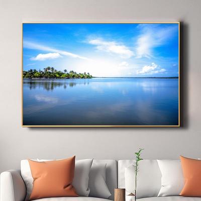 平静湖水招财客厅办公室带框装饰画蓝天白云湖面风景画餐厅挂画