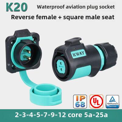 M20防水航空插头和插座2-3-4芯5-7-9针电源方形底座快速连接器Kwa