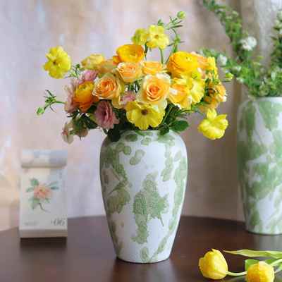 陶瓷花瓶侘寂风花瓶水培土陶罐粗陶花器干花插花客厅桌面摆件