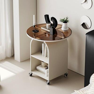 可边移动圆PIU形几客厅沙小边桌发小茶几卧室床头铁艺玻璃小带轮