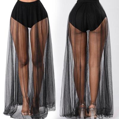 Women's Transparent Mesh Half Skirt Elastic Waist Beach