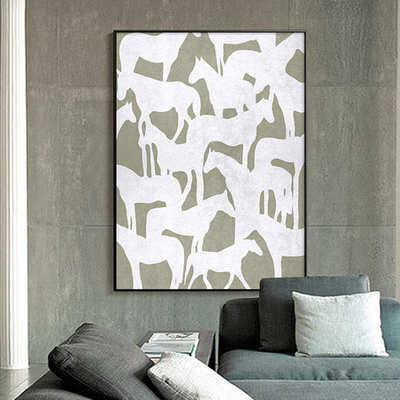 现代轻奢客厅玄关装饰画抽象简约马图形背景墙壁竖版大幅落地挂画