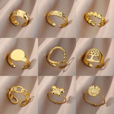 Irregular Hollow Opening Rings For Women Stainless Steel Gol