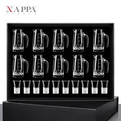 NAPPA国风手工雕花白酒杯分酒器水晶一口杯 家用中式白酒酒具组套