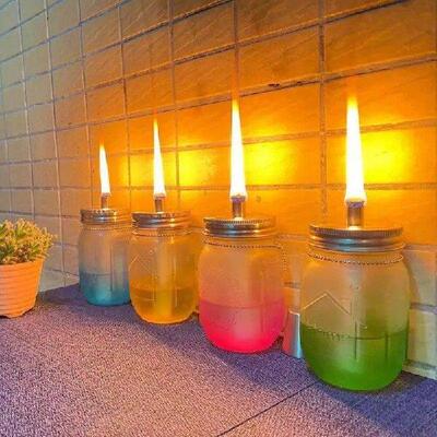 Mason Bottle Tabletop Torch Set Long Life Fiberglass Wicks
