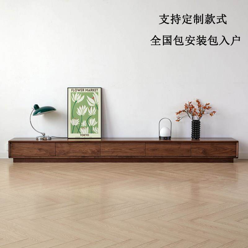 现代简约北美橡木黑胡桃木电视柜小户型客厅实木落地柜胡桃色定制