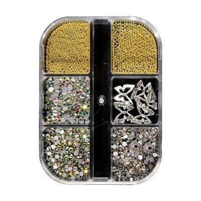 6 Grids Flower Parts Decoration Mixed Steel Beads Gems