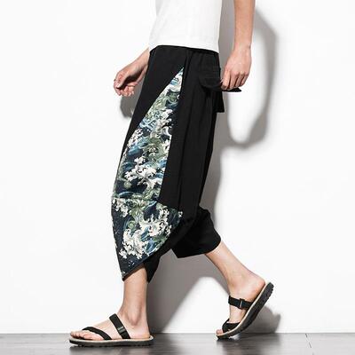 Men's cotton and linen harem pants, medium to large-sized