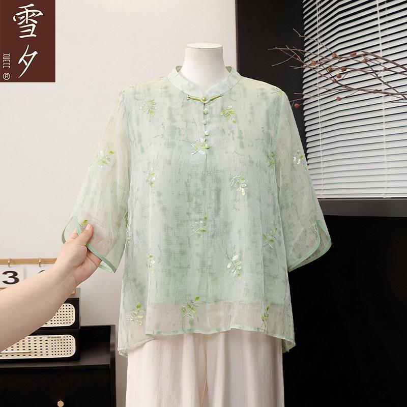 母亲节妈妈夏装2026新款上衣短袖雪纺套装时尚碎花薄小衫中老年女