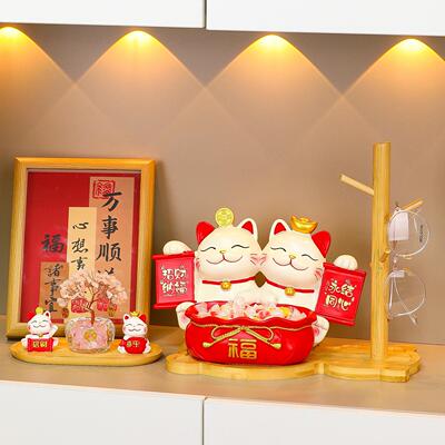 新D-ZCM-79款双猫纳置物架关玄家居摆收件永结同心布置房装饰品新