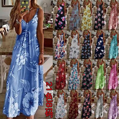 Women's dress looks slim and long with floral suspender