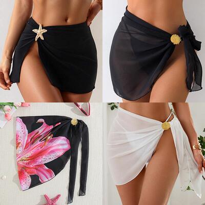 Mesh swimsuit cover skirt, metal shell accessories, beach
