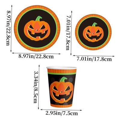 Halloween party paper cups paper plates pumpkin bat cutlery
