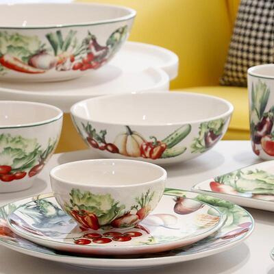 OMK 美式创意蔬菜餐盘田园风个性陶瓷牛排意面盘釉下彩沙拉碗套装