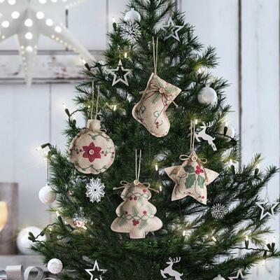 Christmas tree linen pendant printed five-pointed star