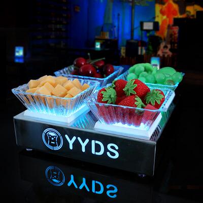 酒吧单夜场KT吃筹WZ-BXG-0备发光果盘不锈钢清吧4格V6格零小吃分