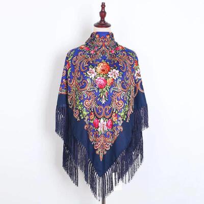 Floral Printed Russian Scarf Fringed Shawl Headscarf Ukrain