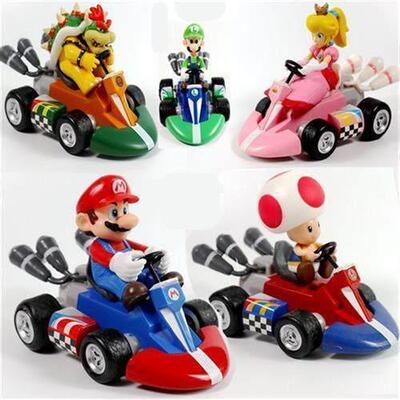 Super Mario Kart Pull Back Car Bowser Peach Yoshi Action Fig