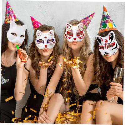 3-30Pcs Cat Fox Mask Halloween Blank Mask Costume for Kids A