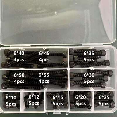 【M6】黑锌304不锈钢内六角螺丝套装跨镜货源51pcs 圆柱头螺钉