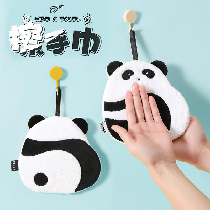 熊猫双层擦手巾儿童可爱卡通洗手间擦手帕厨房加厚吸水速干抹手巾