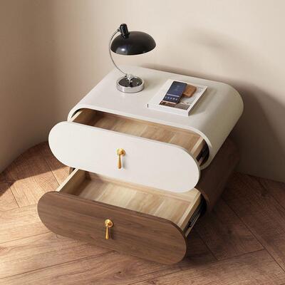 新款免安装奢小实轻PTJ木床头柜户型油风卧室创意床边柜带灯奶抽