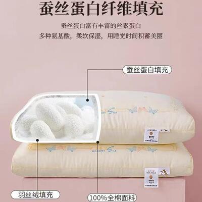 A类全柔软蚕丝枕头枕护颈椎芯助睡眠一GRF-5256对装用纯家棉棉低