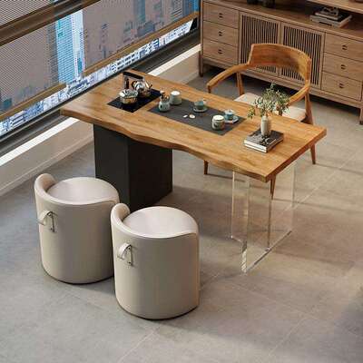 新中式阳实木功夫HFQ泡茶桌木家用户型台小泡茶台亚原克力茶桌椅