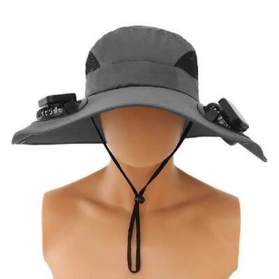 Solar Fan Outdoor Fishing Hat with 2 Solar Fan Wide Brim