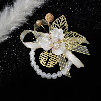 红色圆囍婚礼手花伴娘手环清新手妹腕小花姐腕团新17901娘腕花珍
