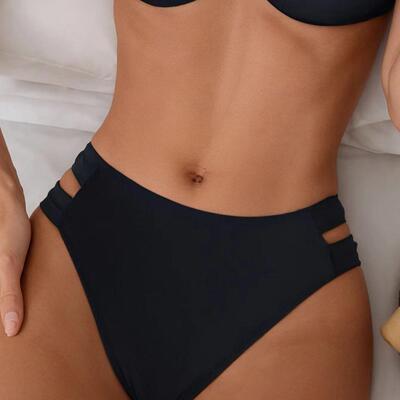 Hollow out mid high waisted swim trunks for women,