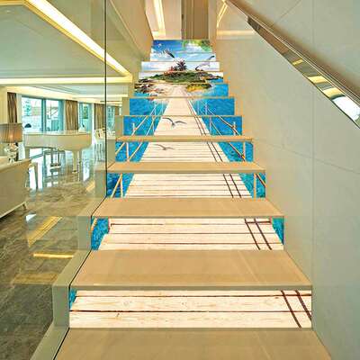 跨境Aliexpress货源13片装海岛吊桥楼梯贴自粘墙纸楼梯家居装饰