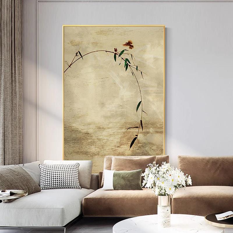 侘寂风新中式砂岩客厅装饰画沙发背景墙高级感植物艺术日式落地画