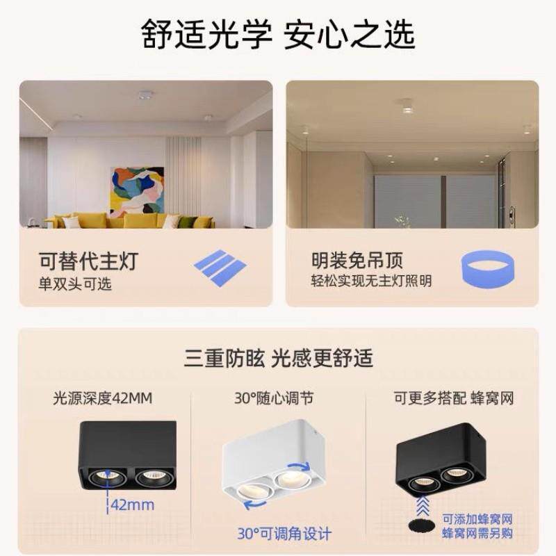 明装度双头智LED503豆胆射灯全铝全卧光谱筒灯可调角客厅室能斗胆