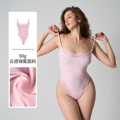 Womens Sexy Solid Color Spaghetti Strap Lace Trim Shaping