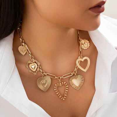 Chunky Gold Heart Necklace for Women Vintage Statement
