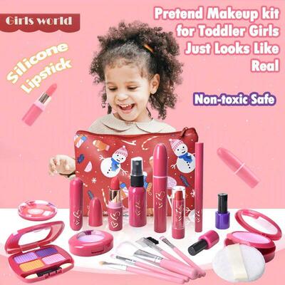 Pretend Play Makeup Toys for Girls Fake Make Up Kits Bag Tod