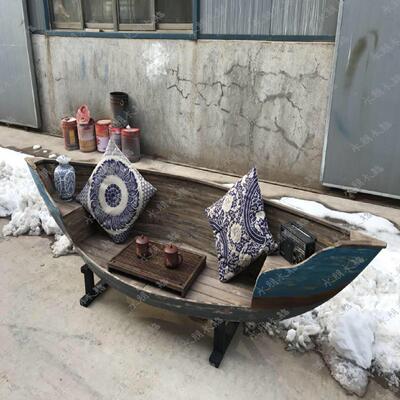欧式木船 实木沙发船 仿古做旧船装饰摆件 木船摄影道具船 种花船