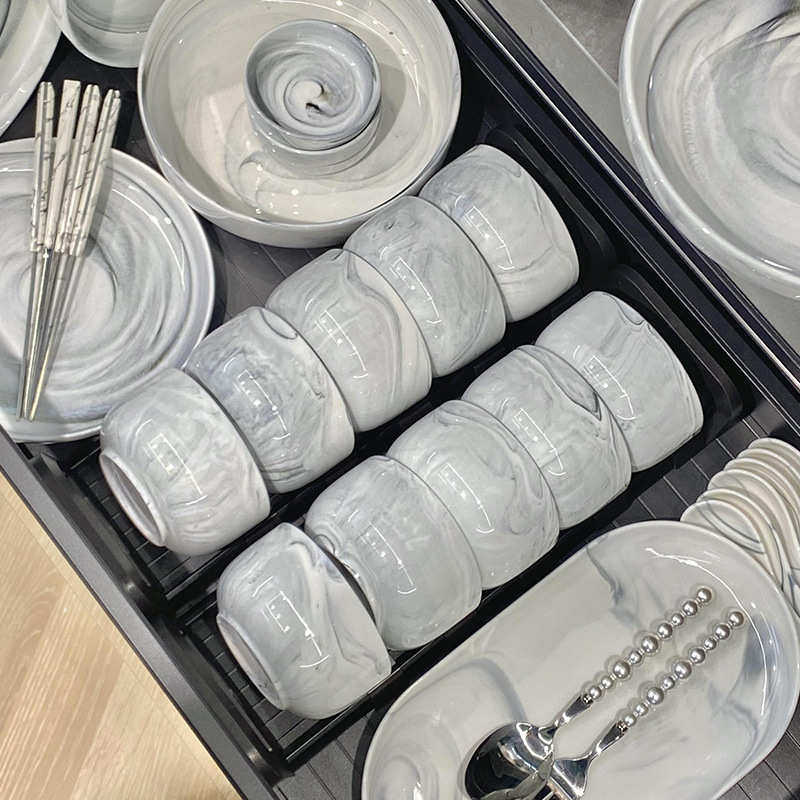 盘子碗釉感套装高级碗下碟套装家用碗盘瓷器厨具景德镇餐具全套彩