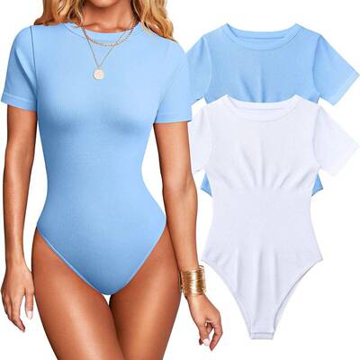 Women'S Fashion Short Sleeve Knitted Jumpsuit Set Bodysuit